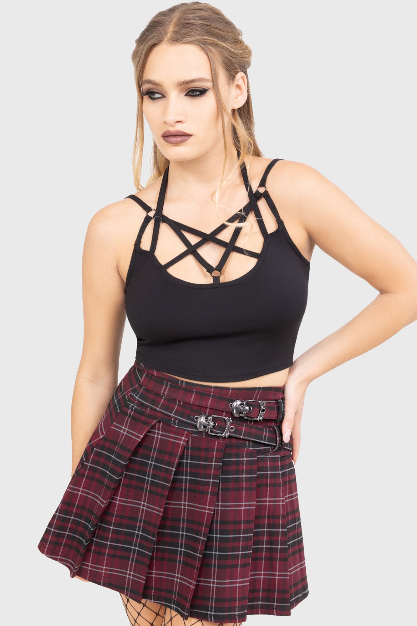 Tartan Riot Skirt [BURGUNDY] | Killstar